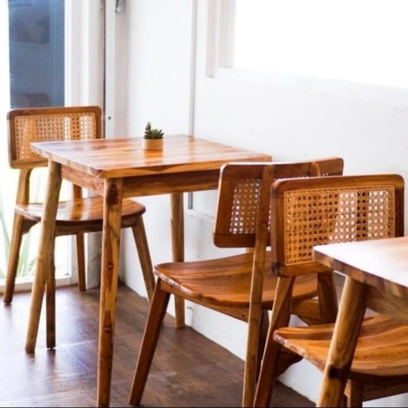 Jual Set Meja Makan Resto Cafe Kayu Jati / Meja Makan 2 Kursi / Meja Kursi Makan | Shopee Indonesia