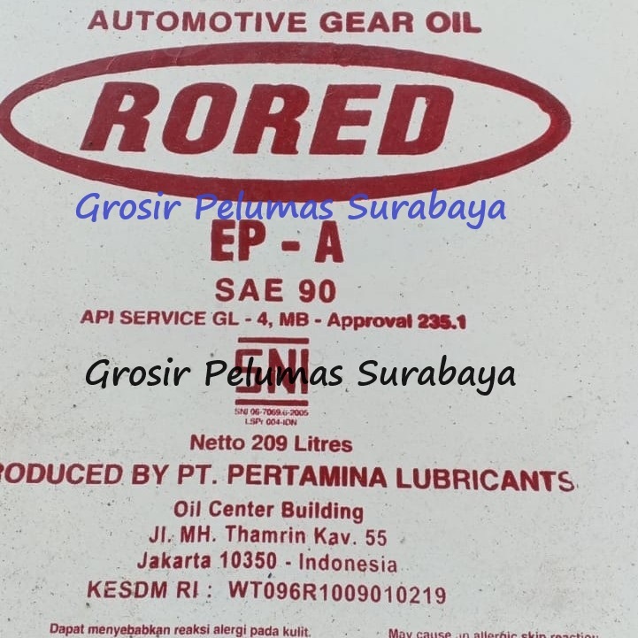 Jual Original oli Pertamina RORED EPA 90 GL-4 Gear oil drum 209ltr ...