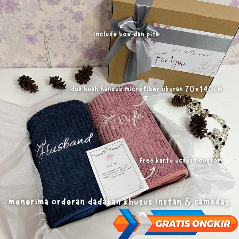 Jual Hampers Handuk Bordir Husband Wife 70x140cm Couple / Hampers ...