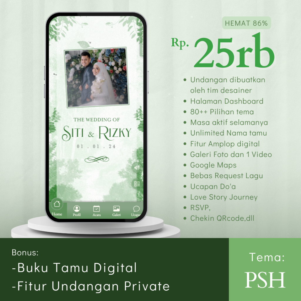 Jual Undangan Digital Website Pernikahan Tema PSH-3 | Menggunakan Foto & Tanpa Foto | Undangan ...