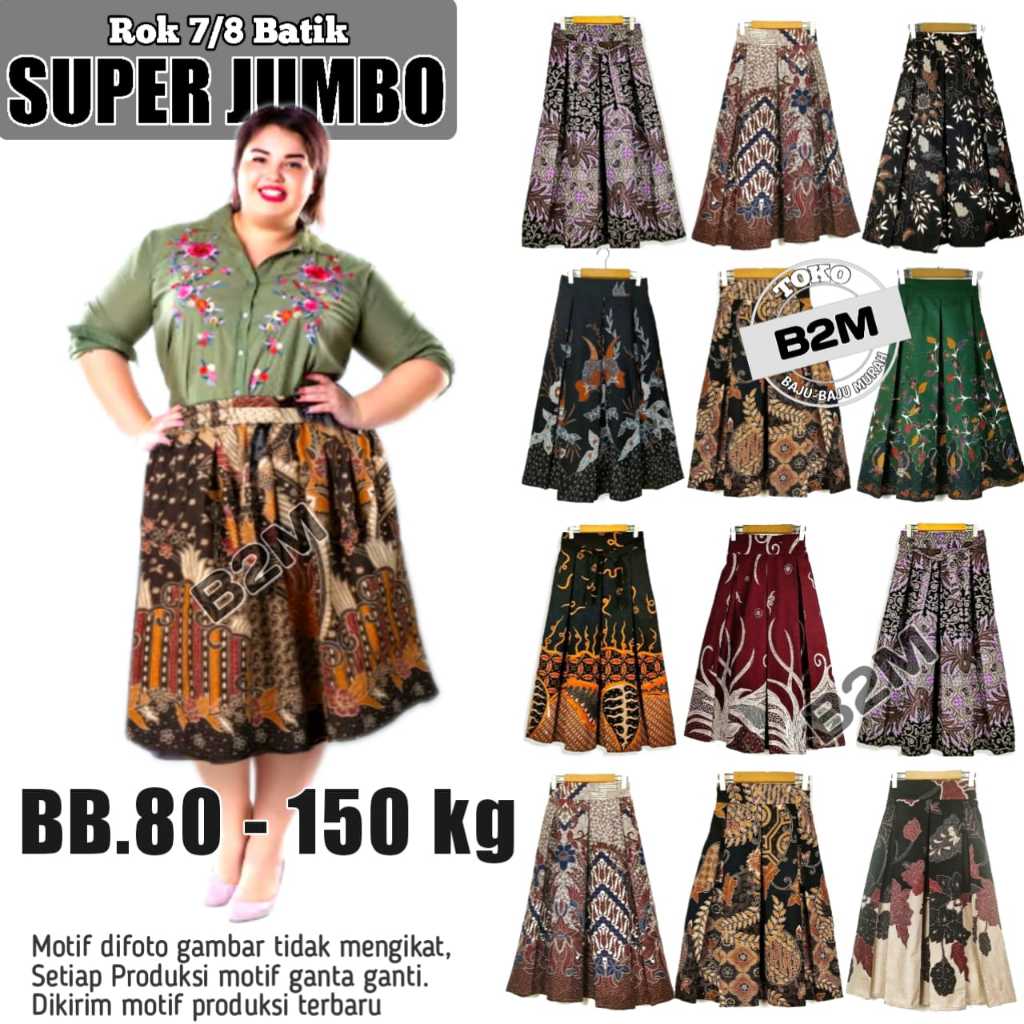 Jual Rok batik Jumbo Over Size 7XL skirt 7/8 Big Size Rok kerja Super ...
