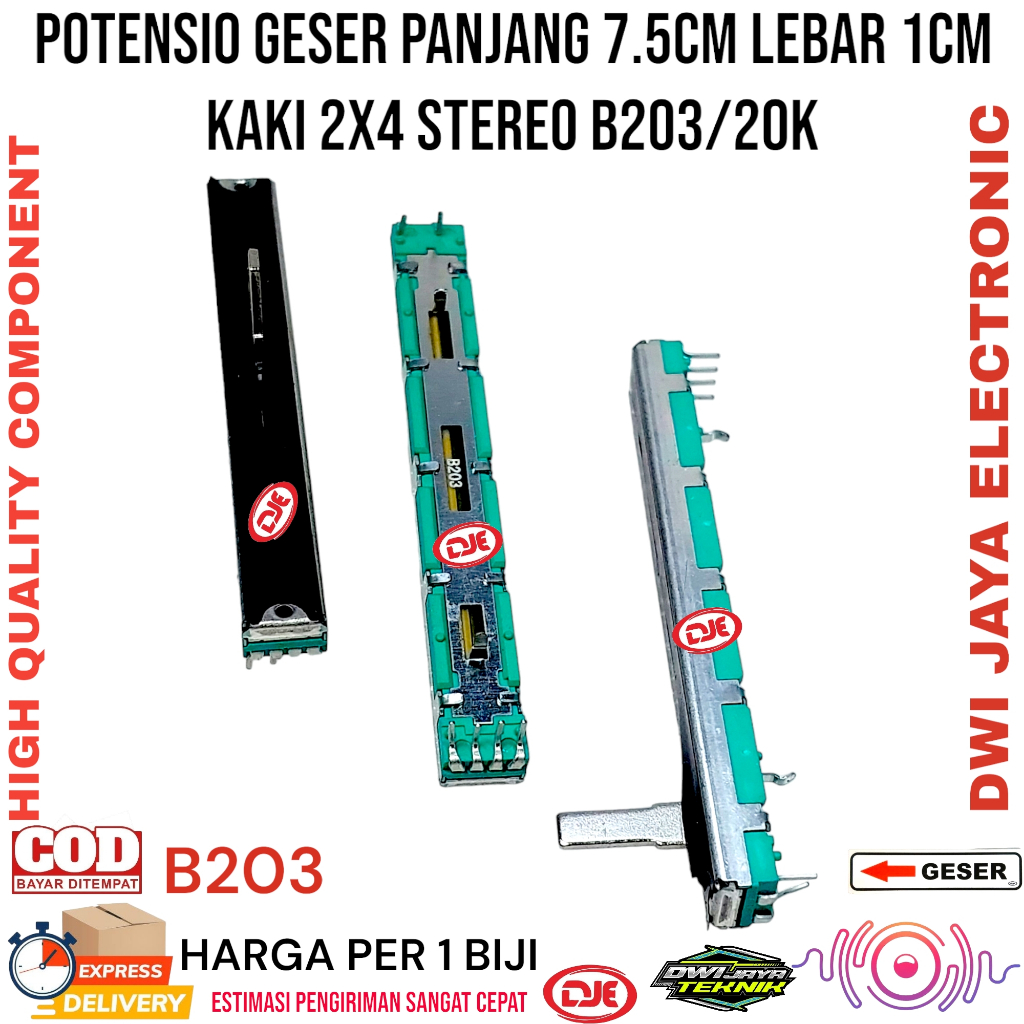 Jual Potensio Geser Panjang 7.5cm Lebar 1cm Kaki 2x4 Stereo B203/20k ...