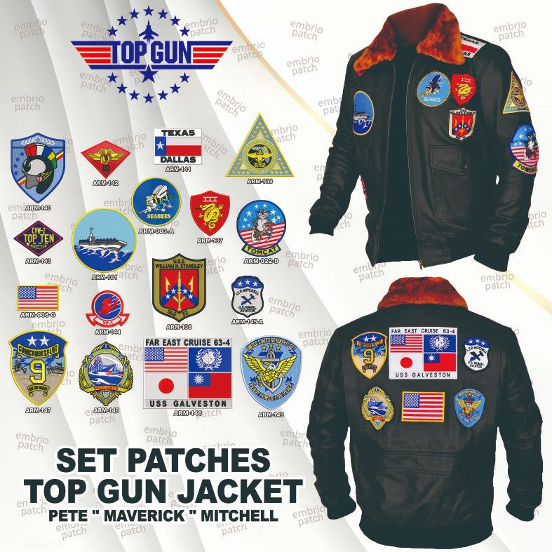 Jual ARM-151 Patch TOP GUN Complete Set G1 Flight Jacket Patches Pete ...