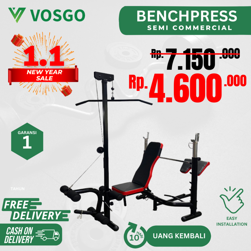Jual Alat Fitness Home Gym Weight Bench Press Multifungsi Vosgo Semi ...