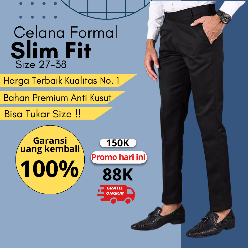 Jual Celana Pria Formal Slimfit Bahan Wool size 27 - 38 BIG SIZE , Celana Kantor Casual Slim Fit ...