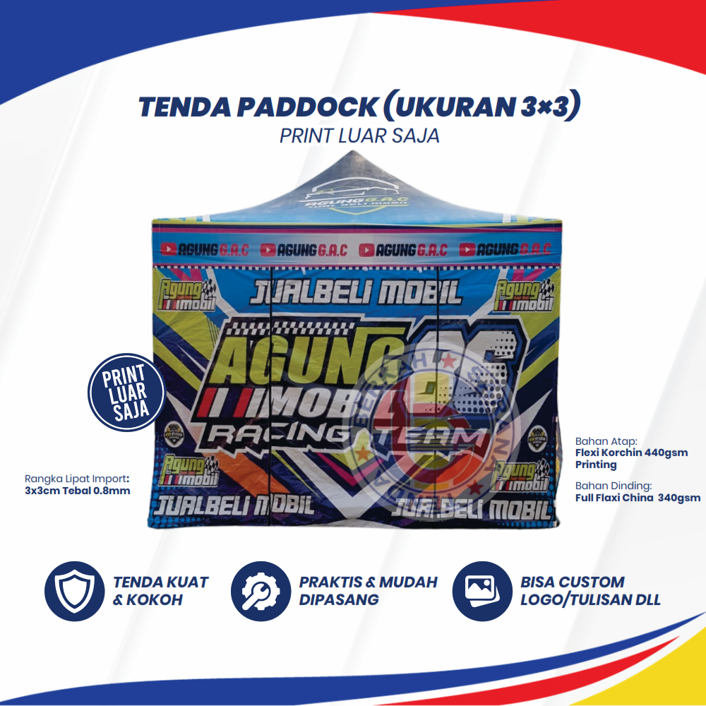 Jual Tenda Lipat Paddock Balap Ukuran 3x3M Custom Nama Logo Gambar ...