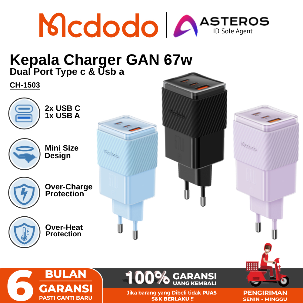 Jual MCDODO KEPALA CHARGER ADAPTOR GAN 67W (DUAL TYPE C-DAN TYPE A) | Shopee Indonesia