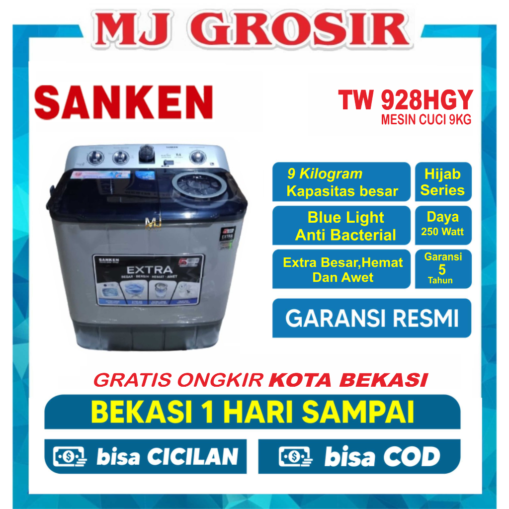Jual MESIN CUCI SANKEN TW 928 HGY / 8900 / 8600 9KG 2 TABUNG X-TOR KAPASITAS BESAR DAN HARGA ...