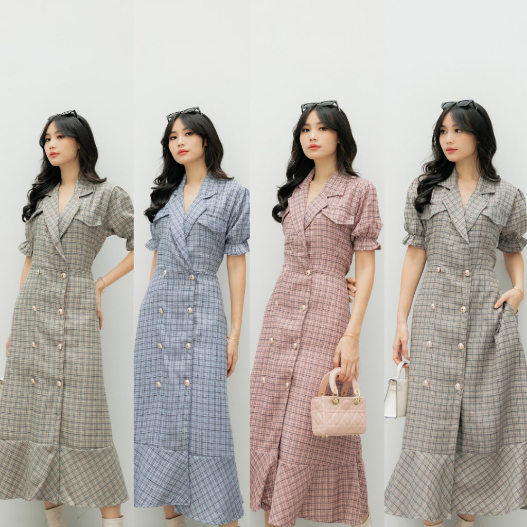 Jual Rachel Midi Dress / Outfit Kantoran Tweed Premium / Slim Fit ...