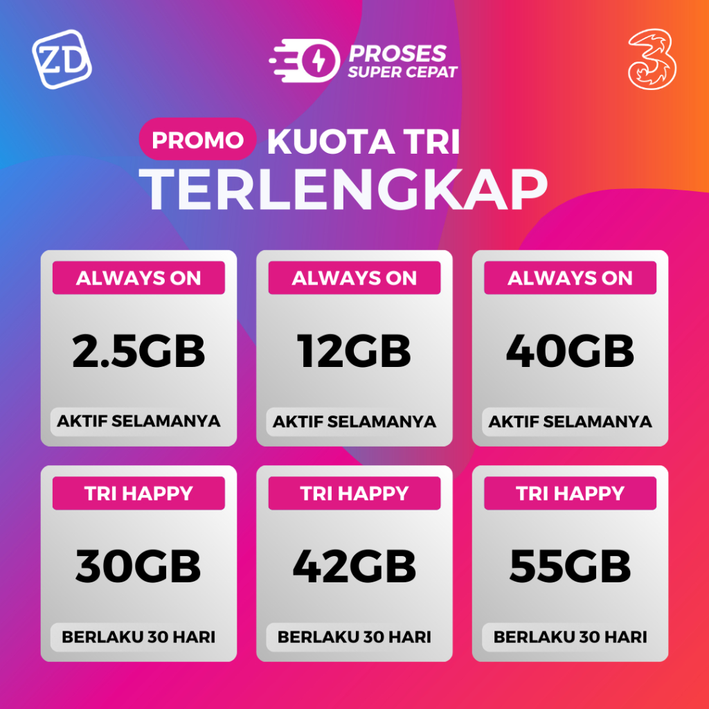 Jual Paket Data Tri AON, Happy, Home, dan Unlimited Nasional | Shopee Indonesia