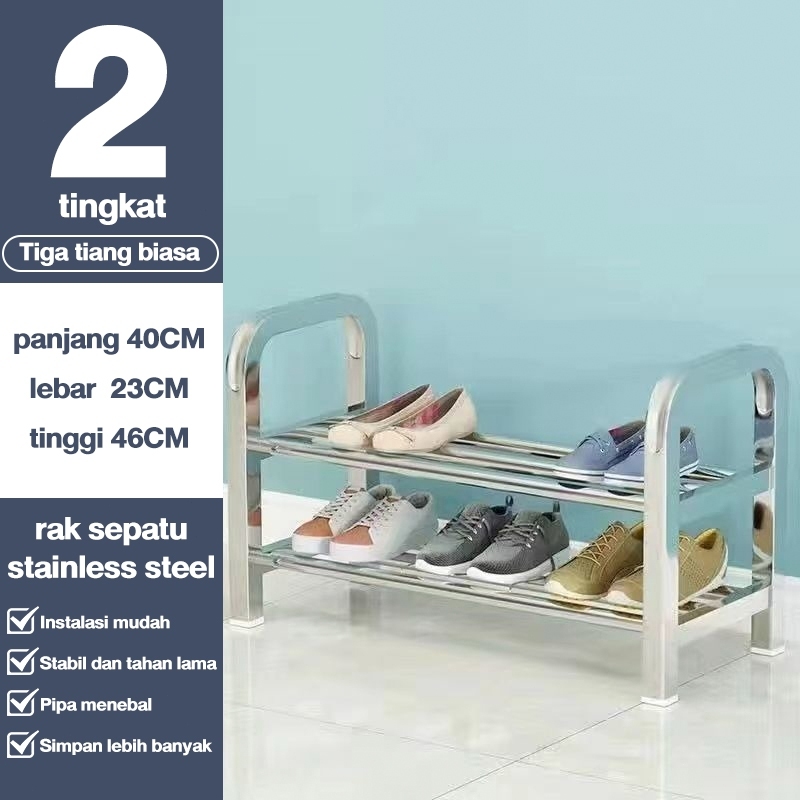 Jual Rak Sepatu Tingkat Stainless Steel Kokoh Tempat Sepatu Sendal Besi ...