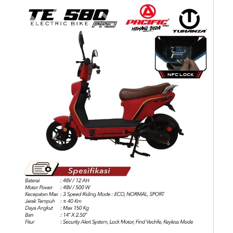 Jual E-BIKE / Sepeda listrik Merk Turanza TE 580 Pro By Pacific NFC ...