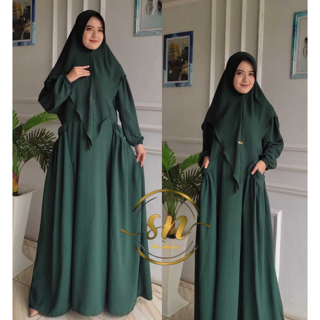 Jual Baju Gamis Zahira Satu Set Syar'i Jumbo Hijab Pet Terbaru Elegan ...