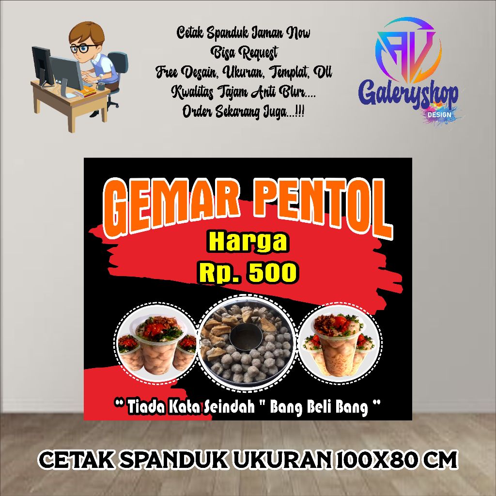 Jual mmt, spanduk, banner, gemar bakso pentol, dll ukuran 100x80 cm ...