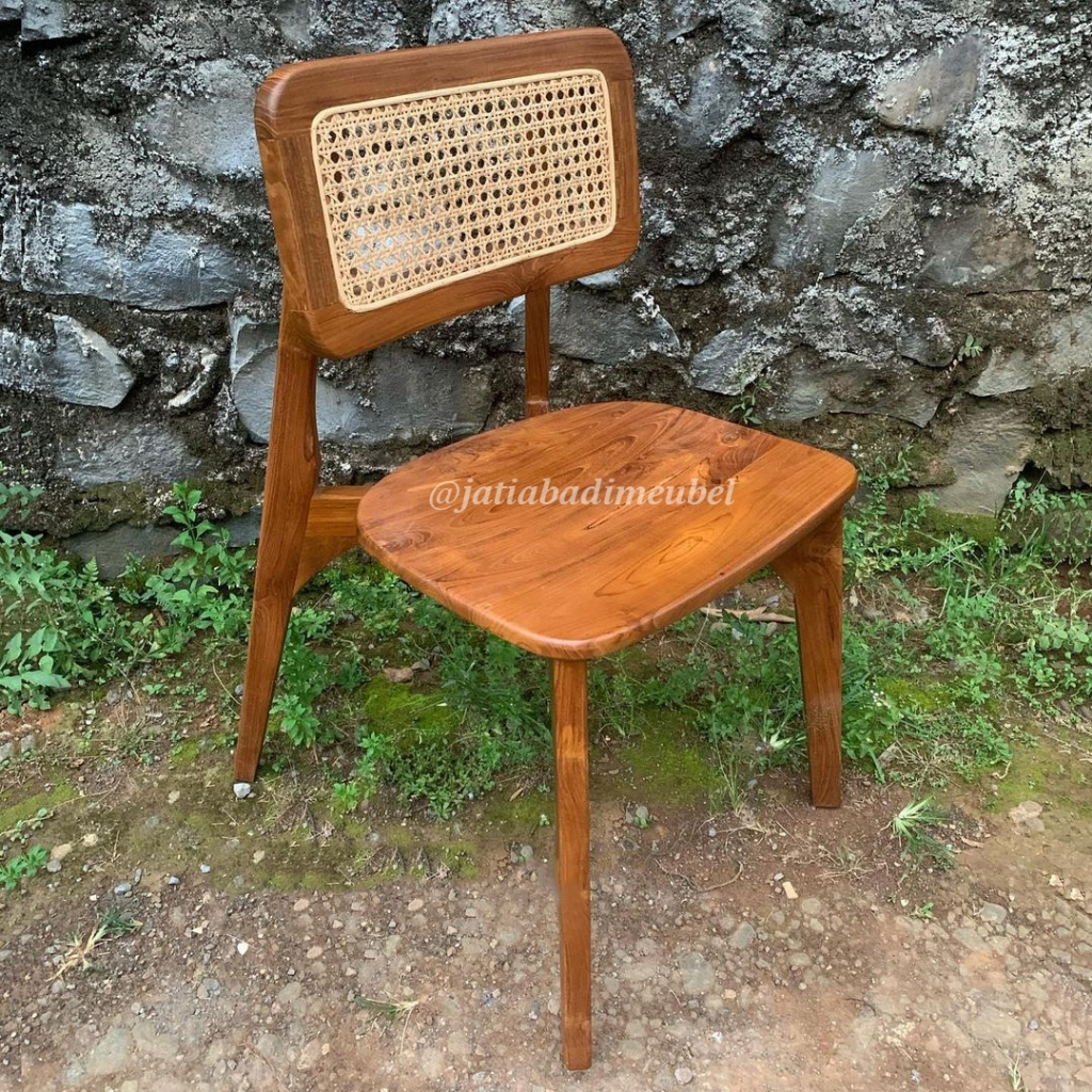 Jual Kursi Makan Kursi Cafe Resto Kayu Jati Minimalis Sandaran Rotan | Shopee Indonesia