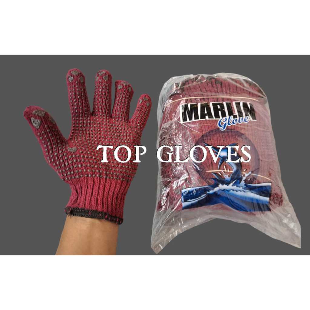 Jual Sarung Tangan Benang Maroon Bintik Hitam PVC Dotting Polkadot Merk ...