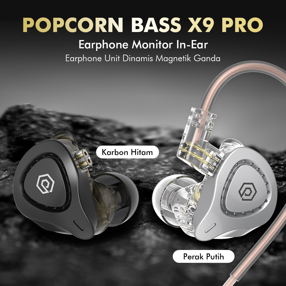 Jual Popcorn Bass X9 Pro/X8 Pro Metal Dynamic In Ear Earphone HIFI DJ ...