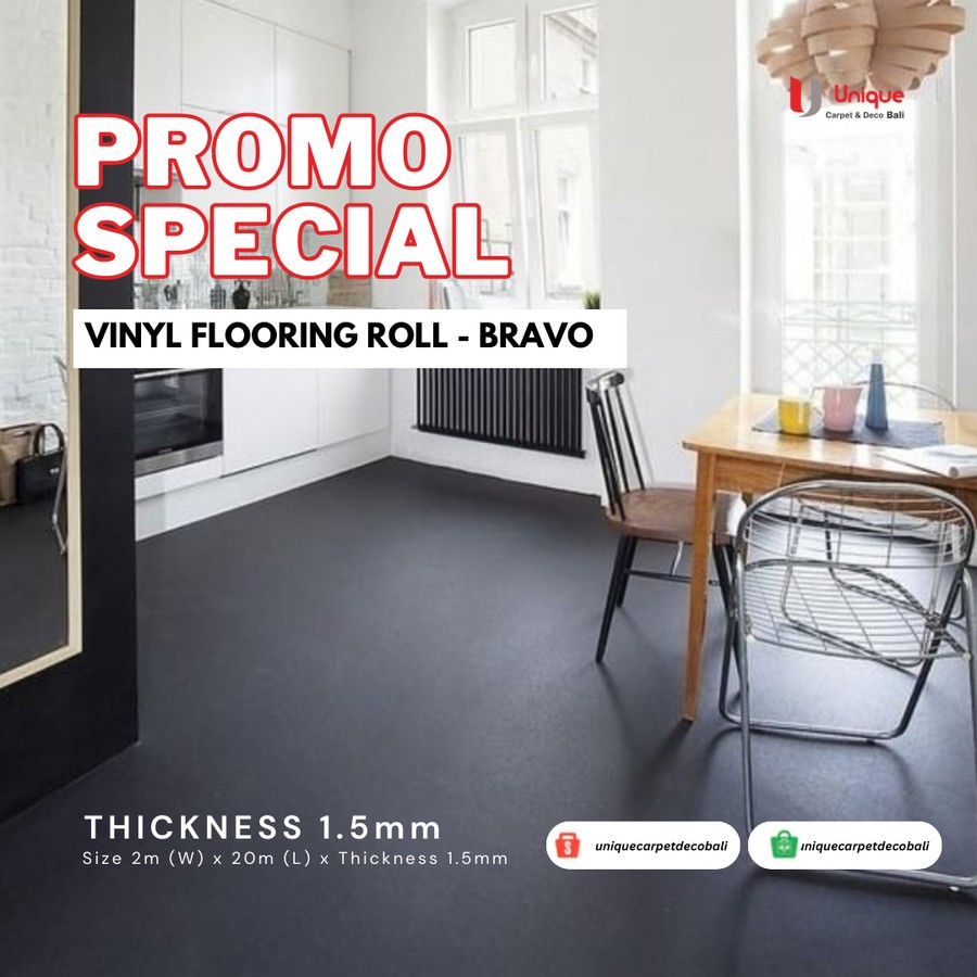 Jual Vinyl Roll Bravo Hitam Polos / Karpet Lantai Warna Hitam Solid ...