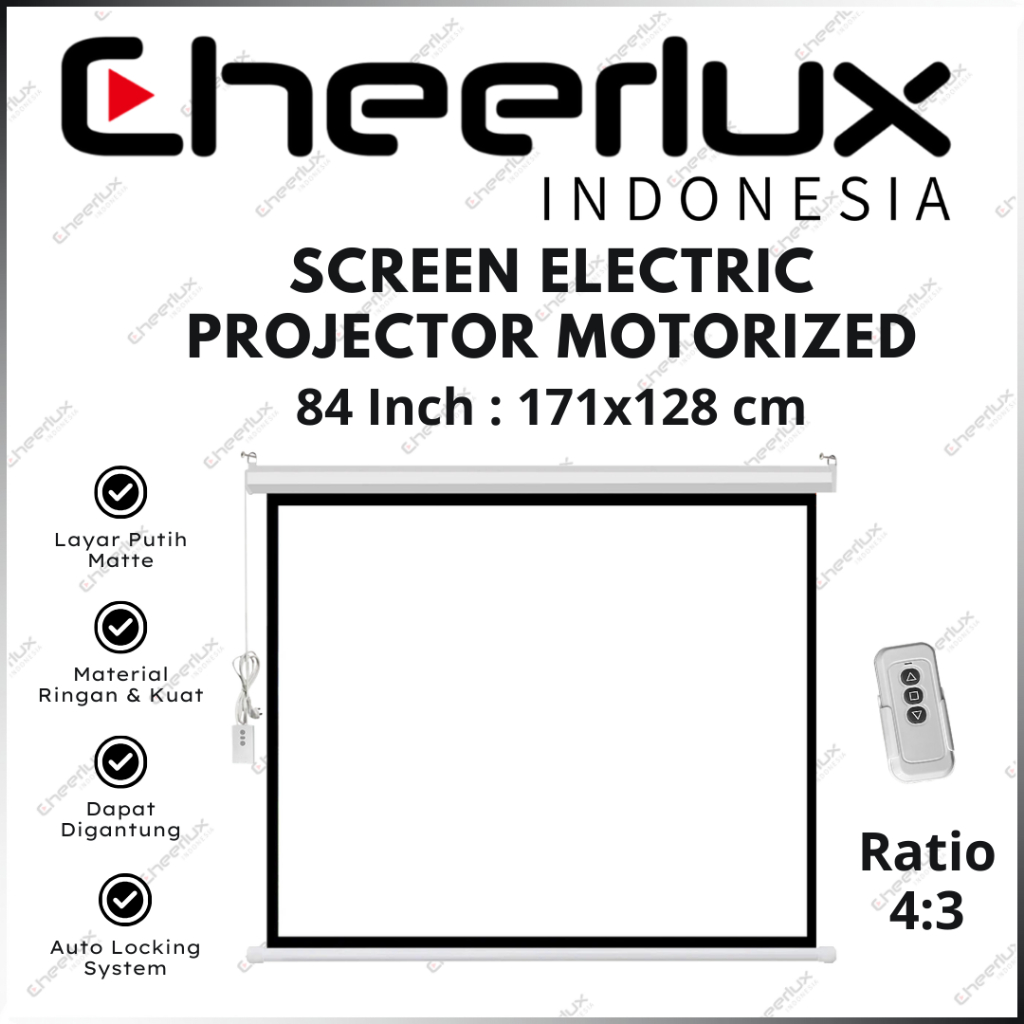 Jual Layar Proyektor Elektrik Motorized 84 Inch 4:3 dengan Remote ...