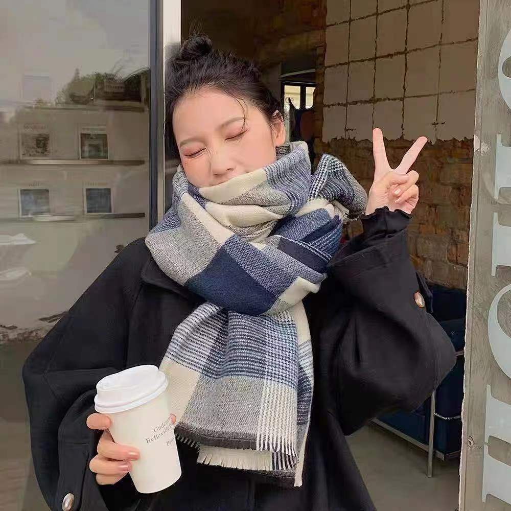 Jual Syal Musim Dingin Motif Kotak-kotak Dua Sisi Syal Tebal Panjang ...