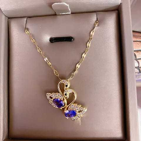Jual Kalung Titanium Wanita Plus Liontin Angsa Kembar Ungu Rantai Pecah ...