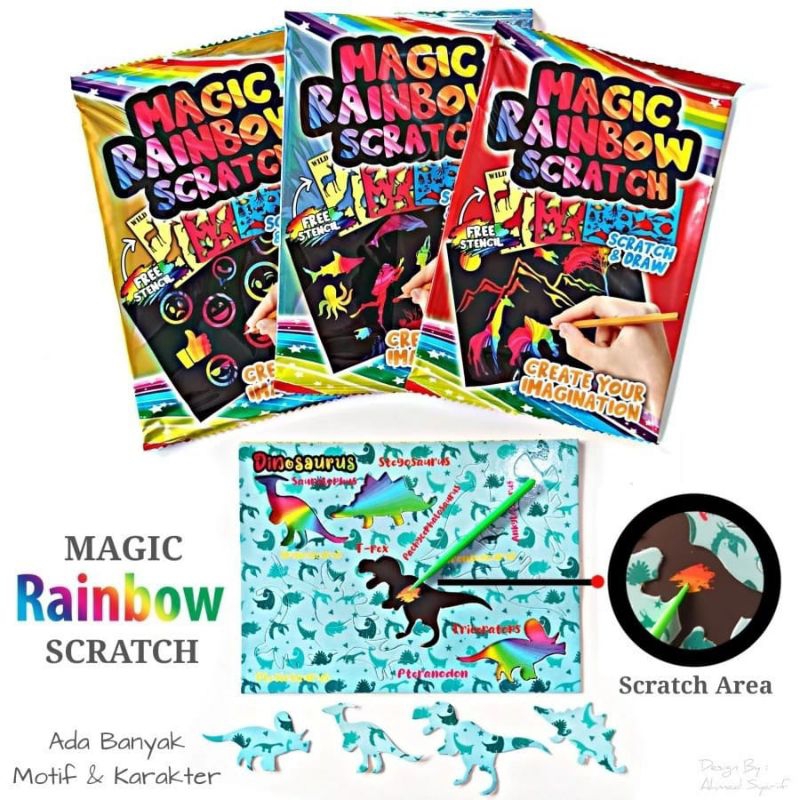 Jual MEWARNAI LIDI MAGIC RAINBOW SCRATCH/MENGGAMBAR GESEK LIDI GOSOK ...