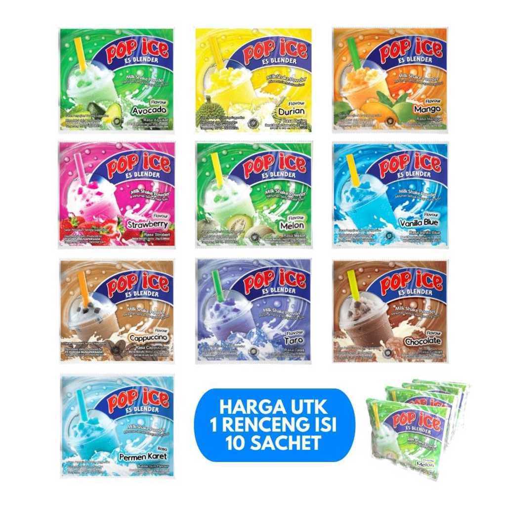 Jual Pop ice 25gr Es Blender Renceng isi 10Sachet Rasa Durian Melon ...