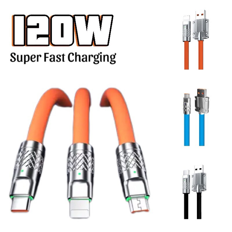 Jual Kabel Fast Charging Lightning Micro USB Type C 6A / Kabel Data USB ...