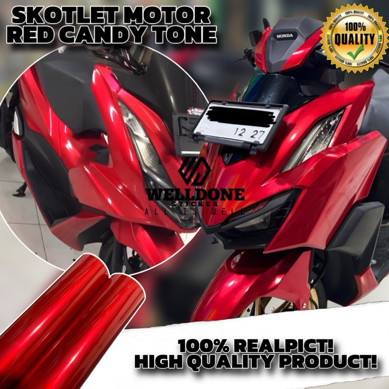 Jual skotlet motor red candy tone stiker motor merah candy metallic ...