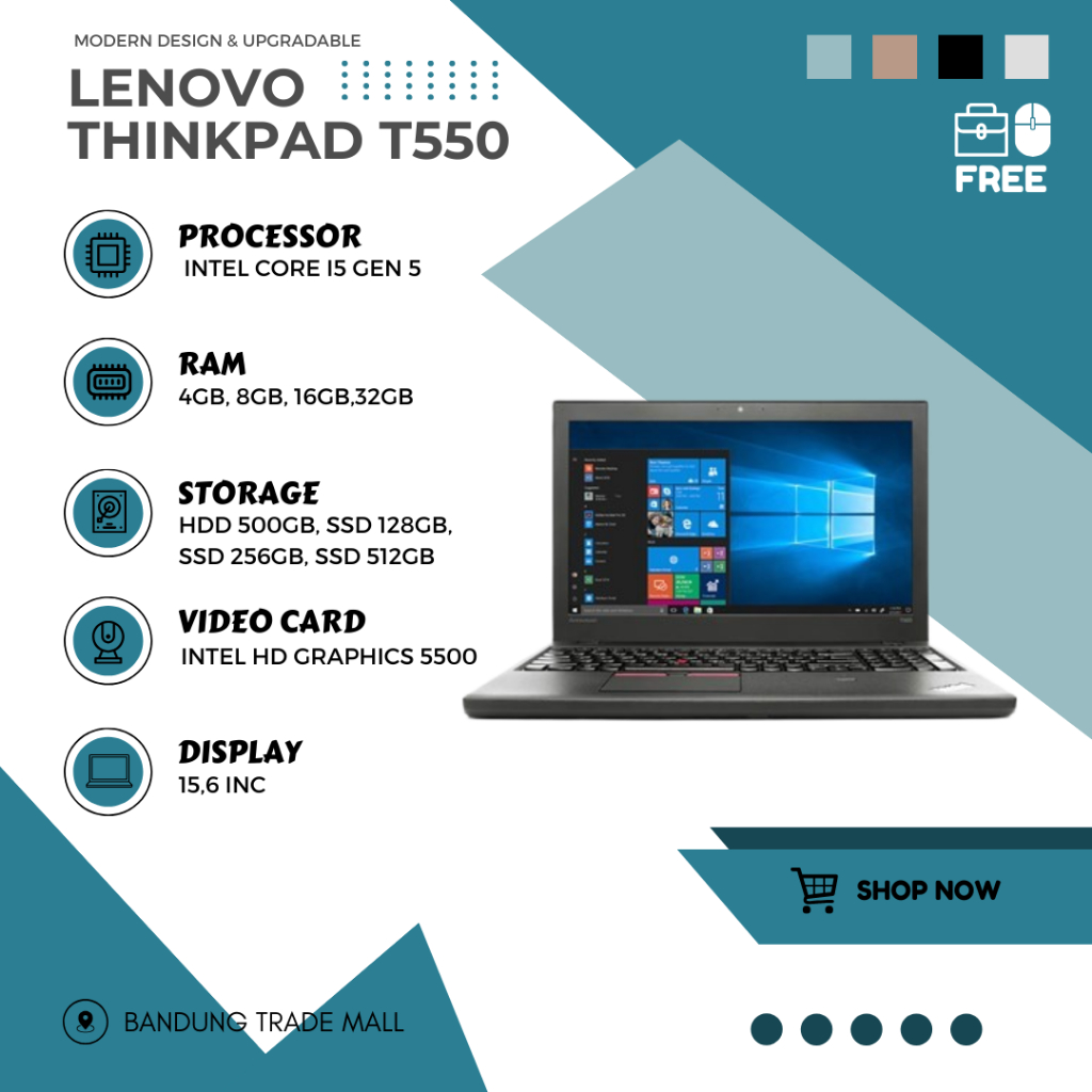 Jual Laptop Lenovo ThinkPad T550 Core i5 Gent 5 Ram 8GB SSD 512GB ...