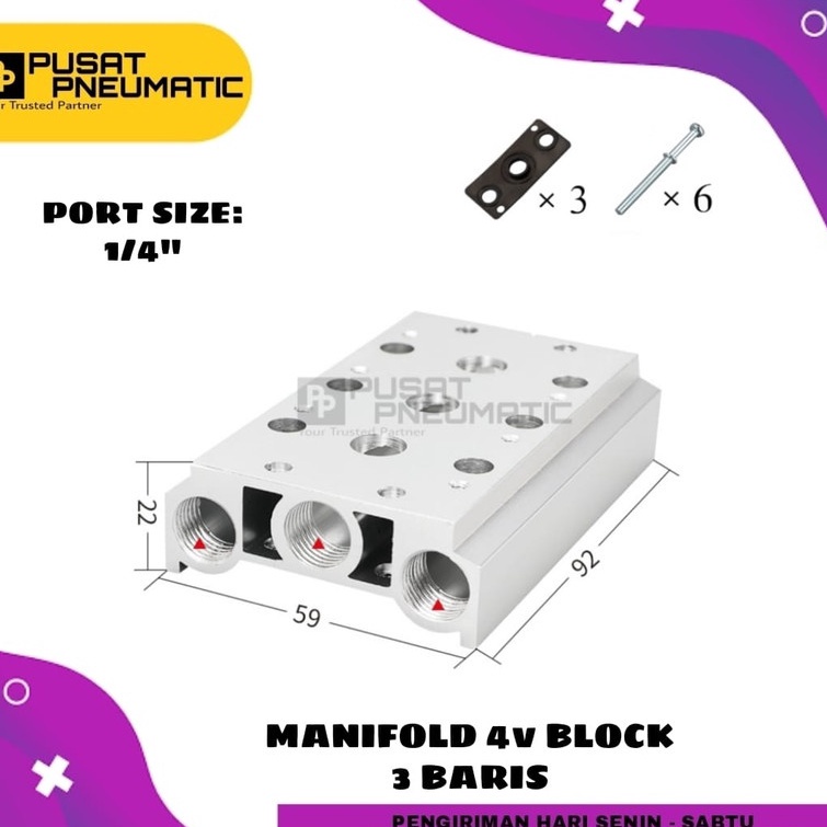 Jual ROV MANIFOLD BLOCK 3 BARISSOLENOID TYPE V52 BODY 2 4V21 Diskon | Shopee Indonesia