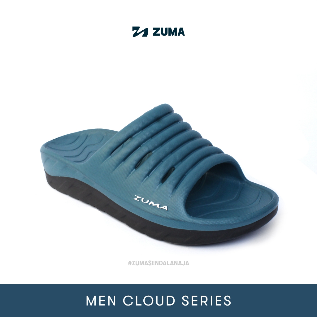 Jual Zuma Men Cloud 4 Teal Black, Sandal Slop Pria Karet Slip On Polos ...
