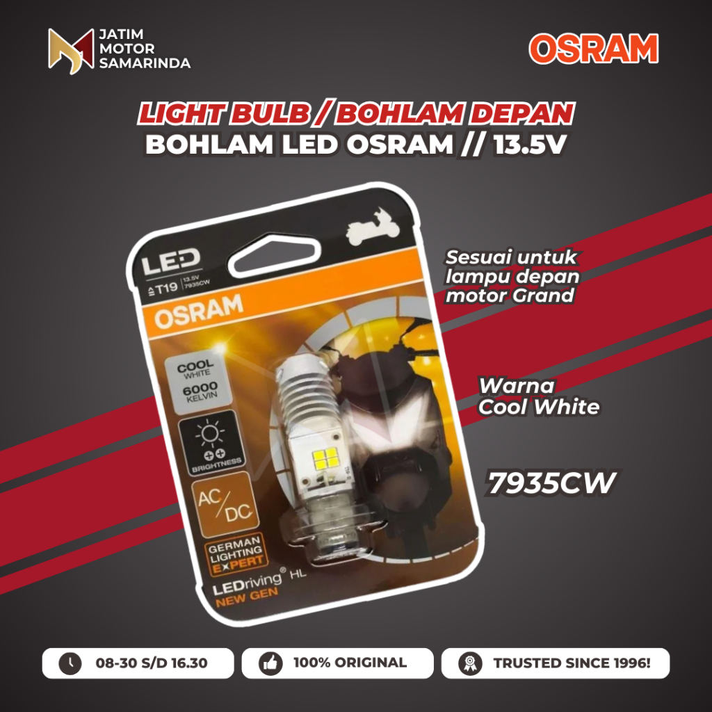 Jual OSRAM 7935CW Bola Lampu Depan LED Bohlam Depan Cool White Putih Motor Grand 13.5V Original ...