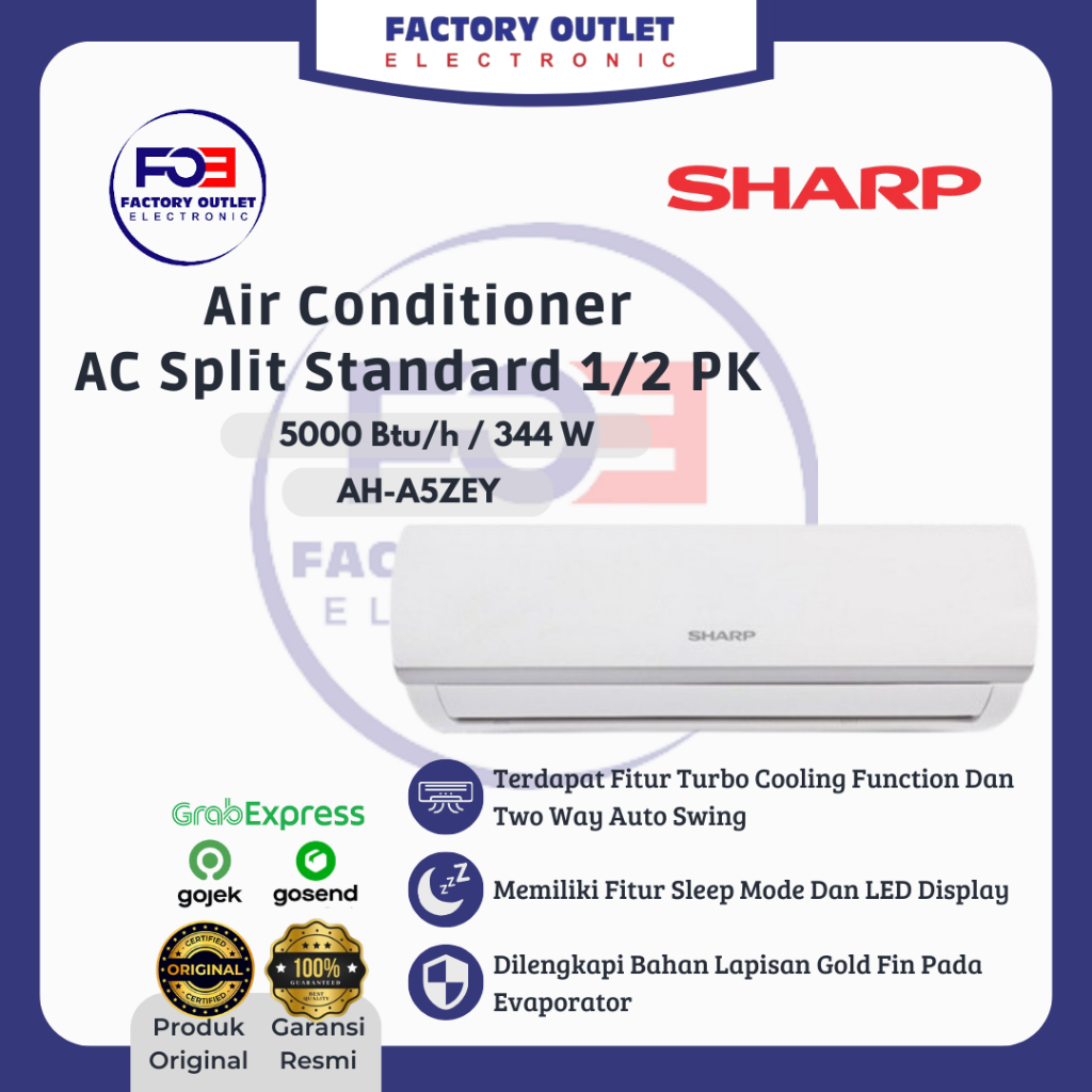Jual SHARP AH - A5ZEY AC Air Conditioner Split Standard 1/2 PK White JABODETABEK | Shopee Indonesia