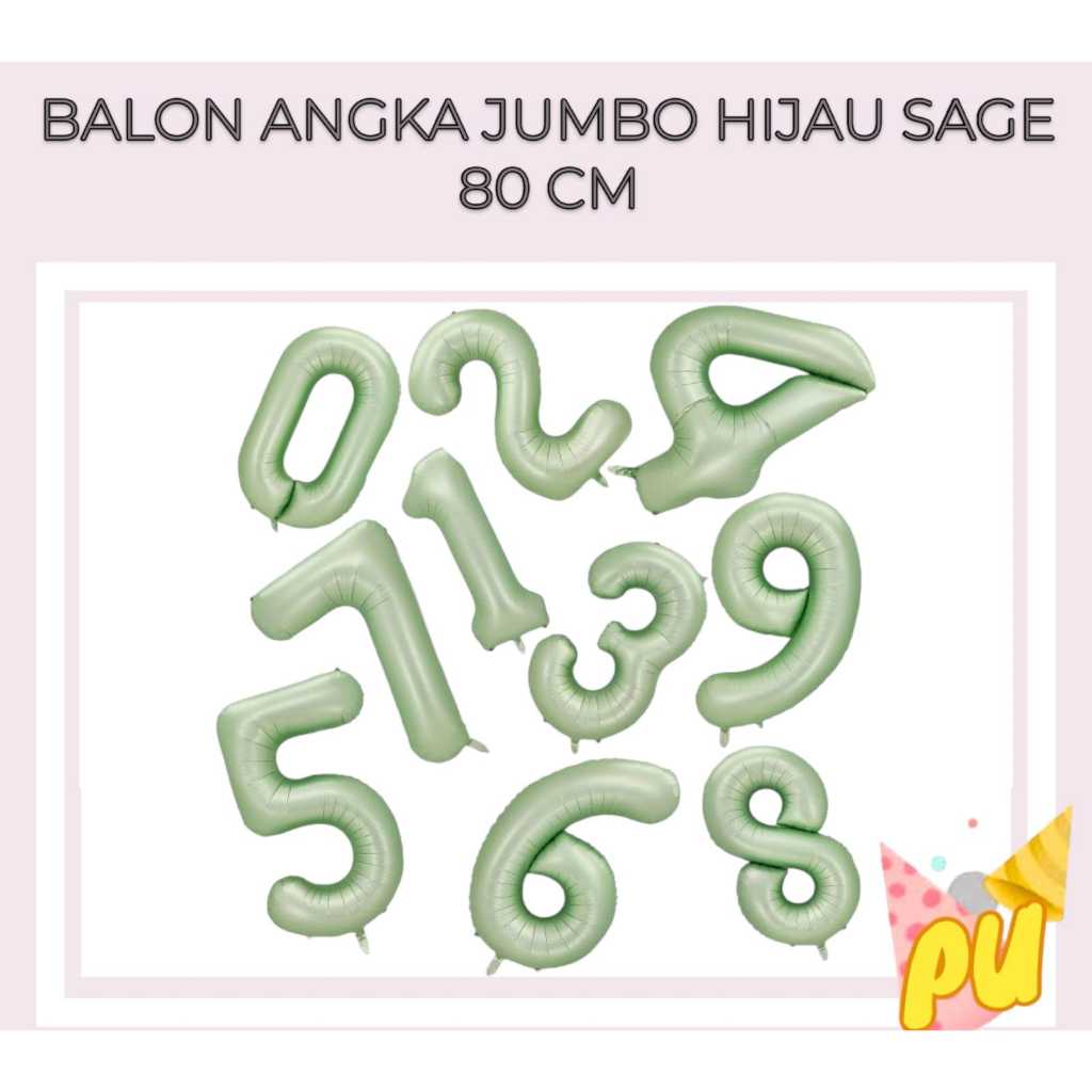 Jual Balon Angka Jumbo 80 Cm HIJAU SAGE / Balon Angka Hijau Sage 80cm ...