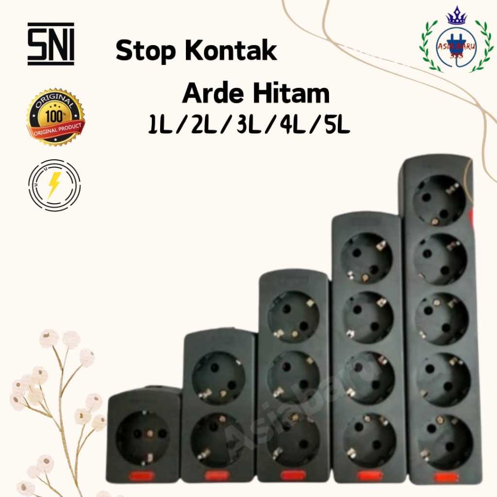 Jual Stop Kontak Arde HITAM 1L 2L 3L 4L 5L TANPA KABEL | Shopee Indonesia
