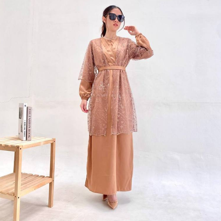 Jual [ Paket 2in 1 ] BUNDLE - DAVINA Dress + Outer Brukat/ Dress Maxi ...