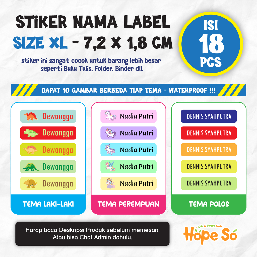 Jual Stiker Label Nama Custom Waterproof Ukuran XL (Isi 18 pcs) - HOPE ...