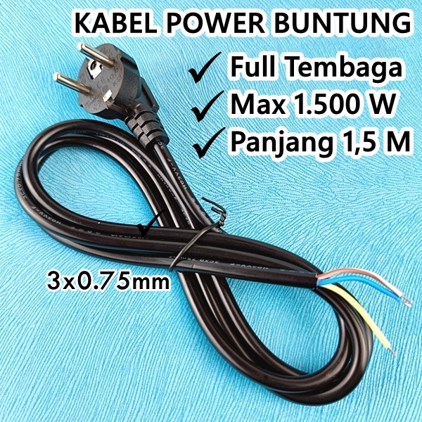 Jual Kabel Power Buntung Isi 3 Steker Arde 1,5 Meter Tembaga Asli SNI ...