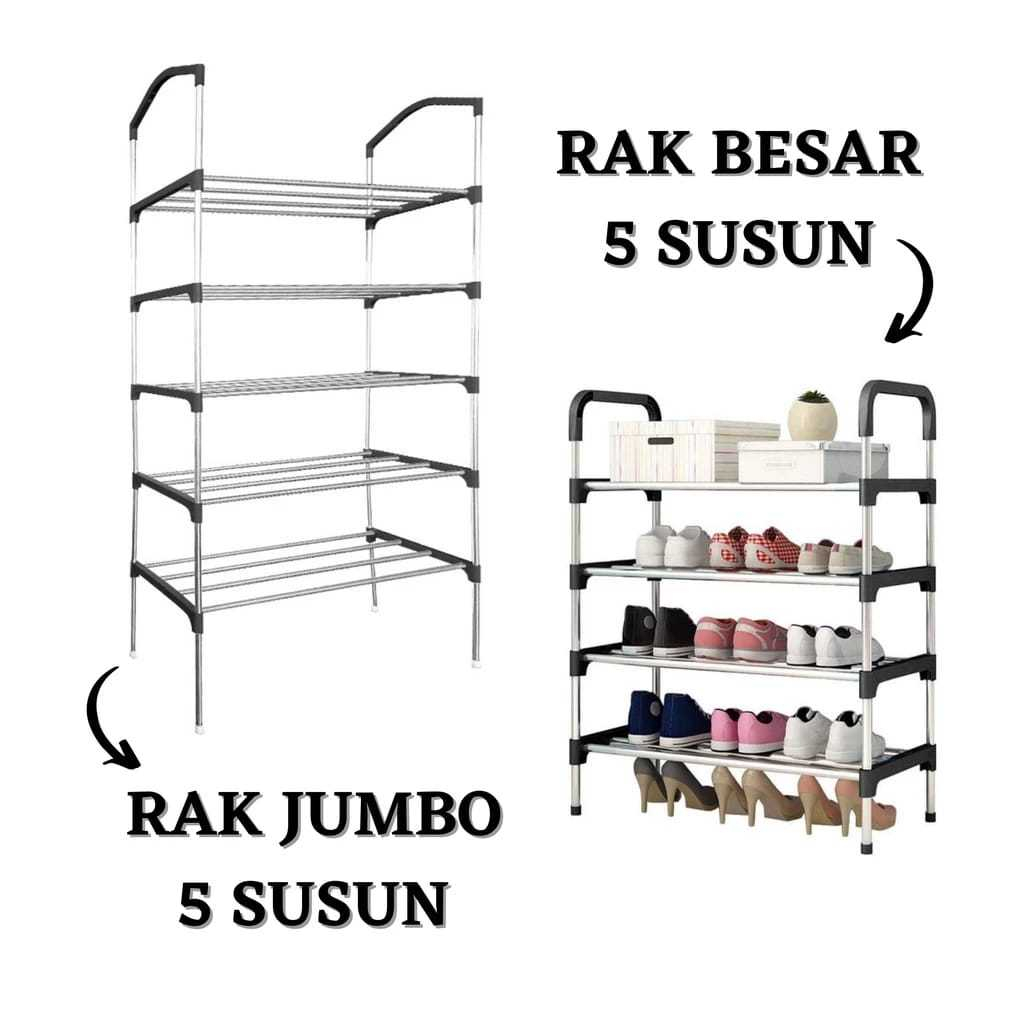 Jual Rak Sepatu Stainless 5 Susun Jumbo/Shoe Rack Portable/Tempat ...