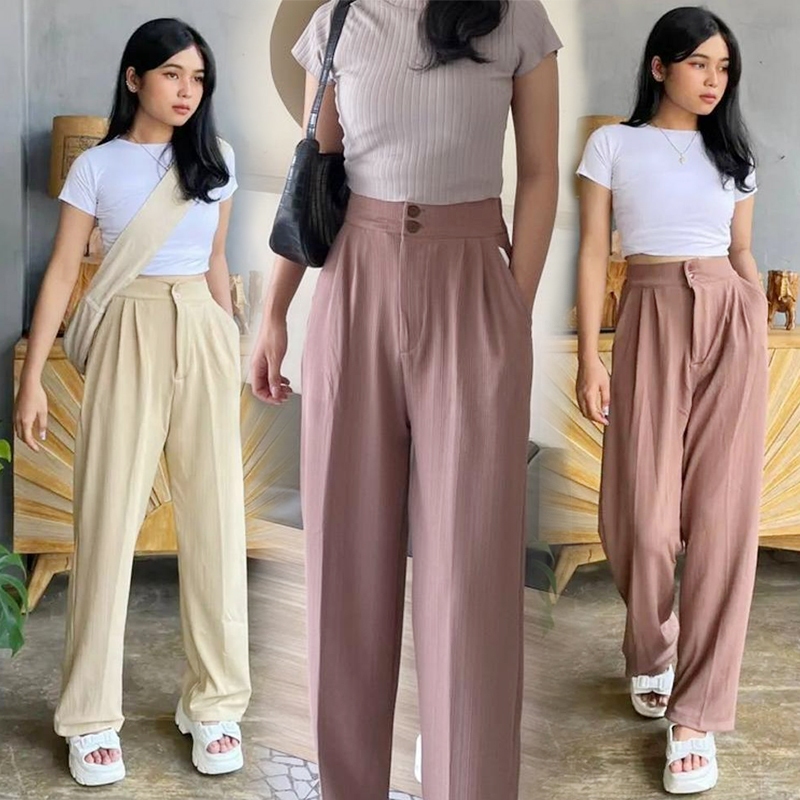 Jual Celana Kulot Jennie Knit Pants Kancing 2 Resleting Loose Pants Wanita Highwaist | Shopee ...