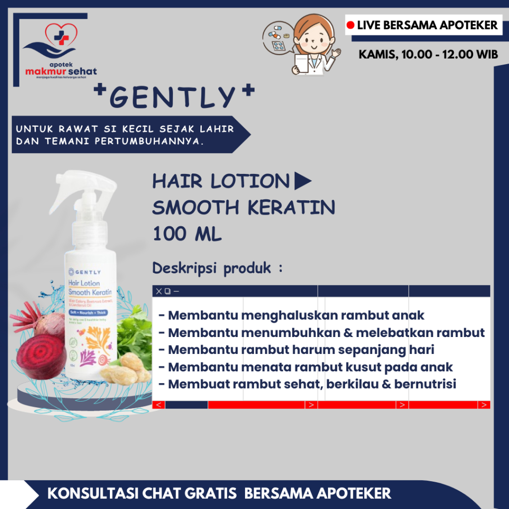 Jual GENTLY HAIR LOTION SMOOTH KERATIN 100 ML | Shopee Indonesia