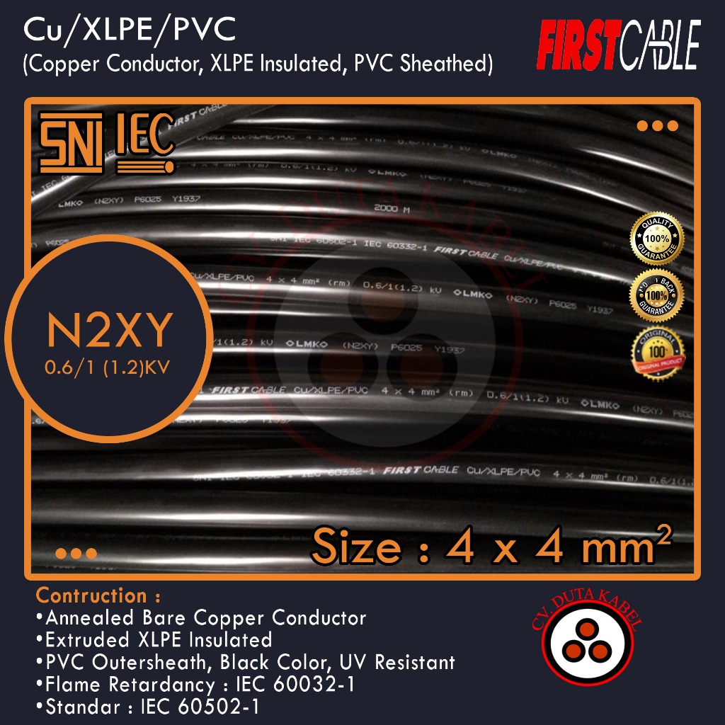 Jual Kabel N2XY 4x4 mm2 (Cu/XLPE/PVC) FIRST CABLE /4x4 mm/4 x 4 mm2 ...