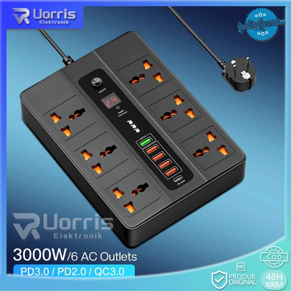 Jual 6 AC Outlets Power Strip 20W PD QC3.0 USB Fast Charger 6 Ports ...