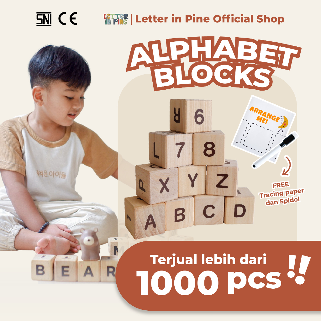Jual LETTERINPINE NEW Alphabet & Number Blocks - Mainan Kayu Wooden Toy ...