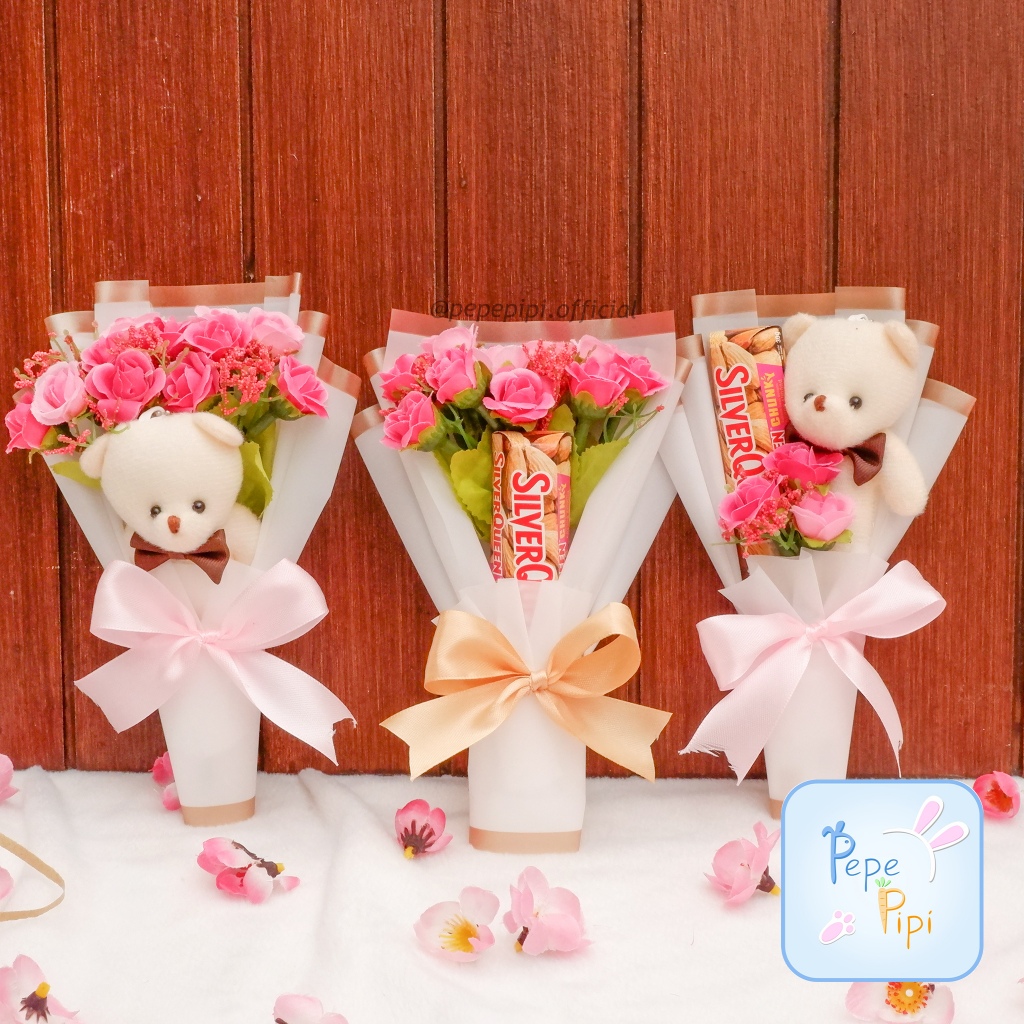 Jual Buket bunga coklat dan boneka beruang FREE CARD box hadiah sweet ...