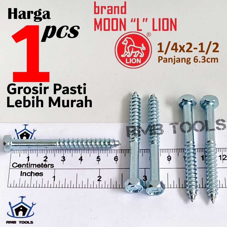 Jual 1/4x2-1/2" LAG SCREW DESKRUP DESK SKRUP GALVANIS BRAND MOON LION ...