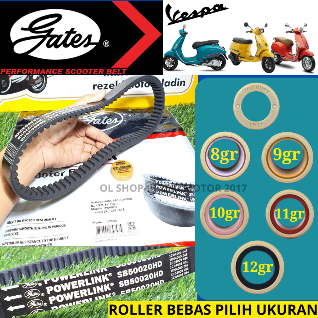 Jual ROLLER 3PCS DR PULLEY DRPULLEY RACING VESPA MATIC SPRINT GTS LX LV PRIMAVERA 125 150CC PER ...