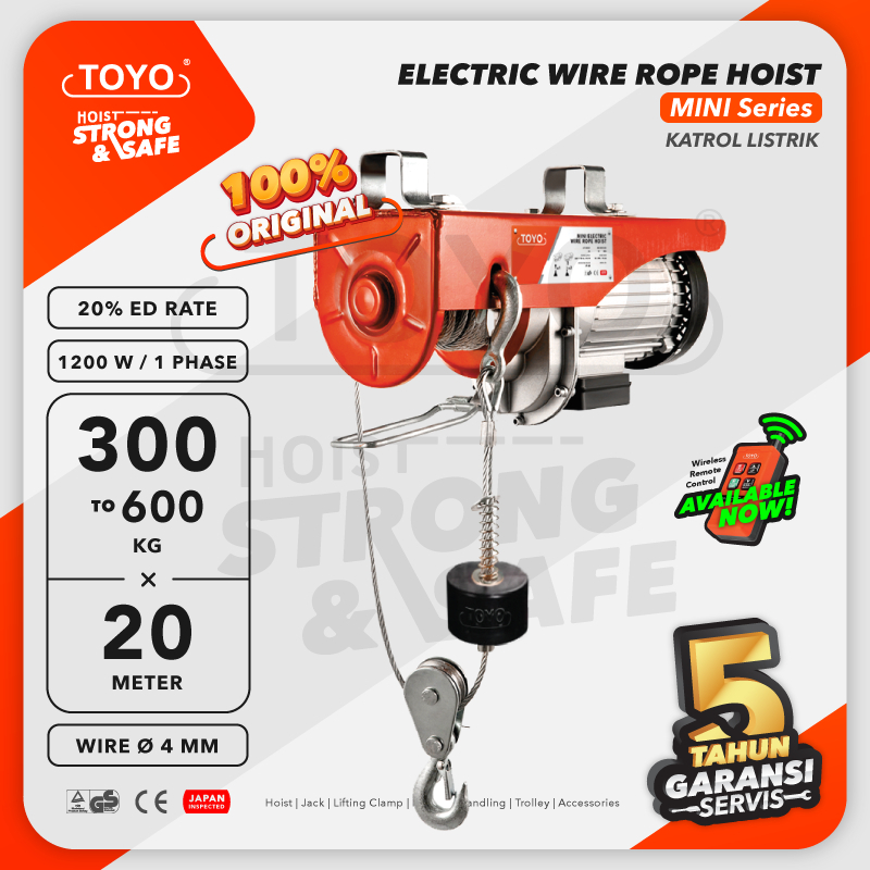 Jual TOYO Mini Electric Hoist 300-600Kg x 20M / Katrol Listrik 300 ...