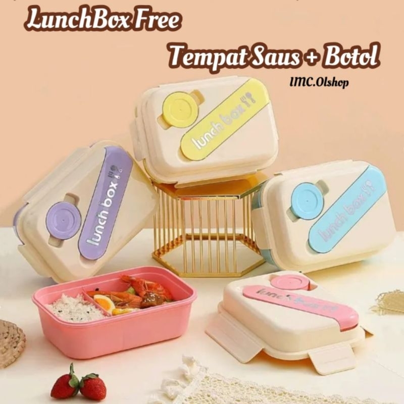 Jual Lunch Box Set Grid Sekat 3 Dengan Tempat Saus Sendok Garpu Gratis ...